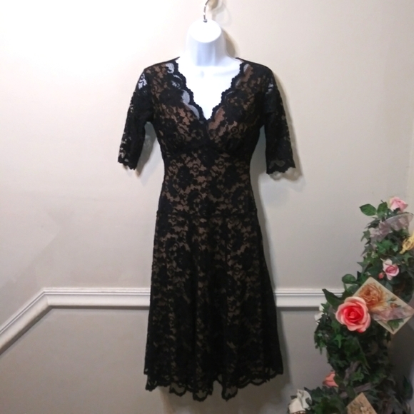 CAbi | Dresses | Cabi Sexy Retro 95s Style Nude Black Lace 34 Sleeve ...